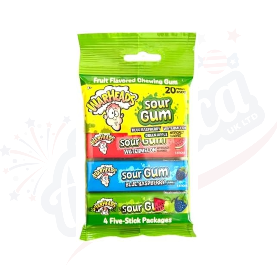 Warheads Sour Gum 20 Sticks Blue Raspberry, Watermelon, Green Apple ...